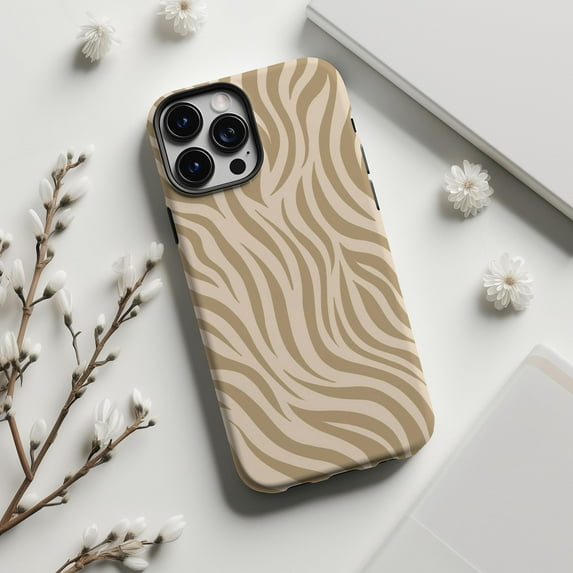Beige Zebra Stripes Phone Case with Trendy Exotic Pattern 17 11 12 13 ...