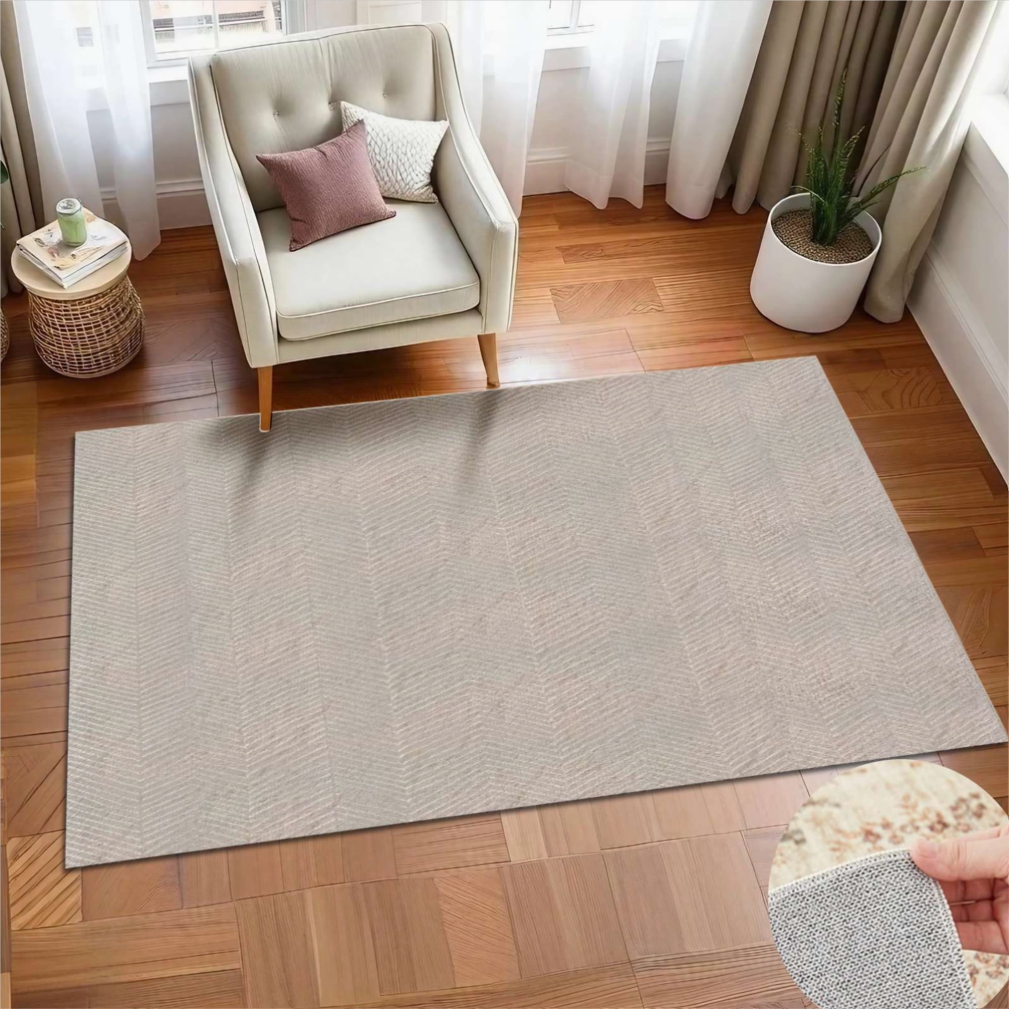 Beige Zigzag Knit Texture Soft Large Area Rugs Washable Rug With Non ...