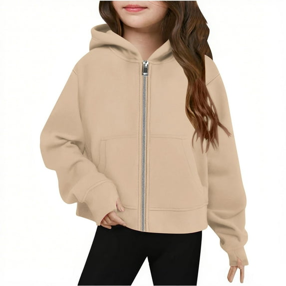 Beige Zip-Up Hoodie for Teenagers - Autumn & Winter Fashion Jacket with ...