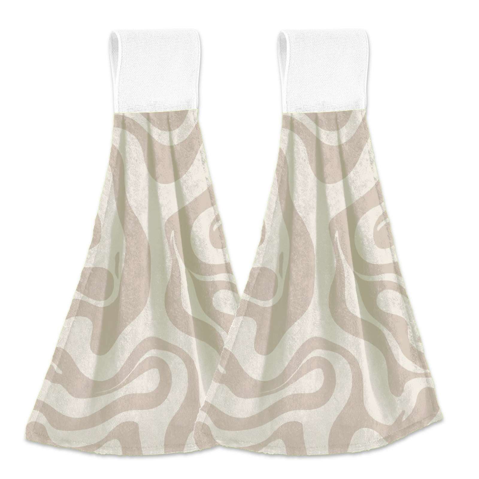 Beige abstract wavy pattern design Hanging Kitchen Hand Towels Sets ...