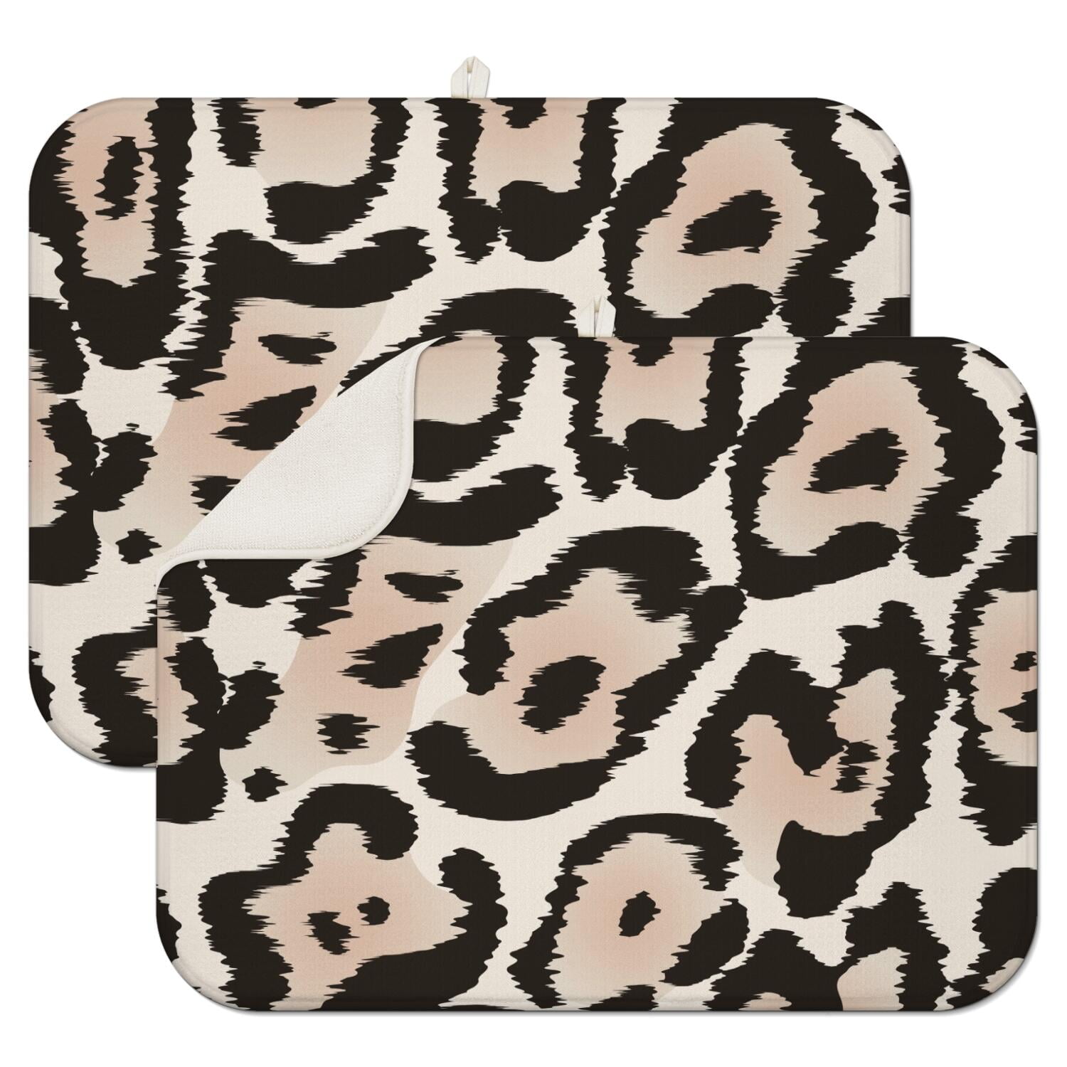 Beige and Black Leopard Pattern Dish Drying Mat for Kitchen 1 Pack ...