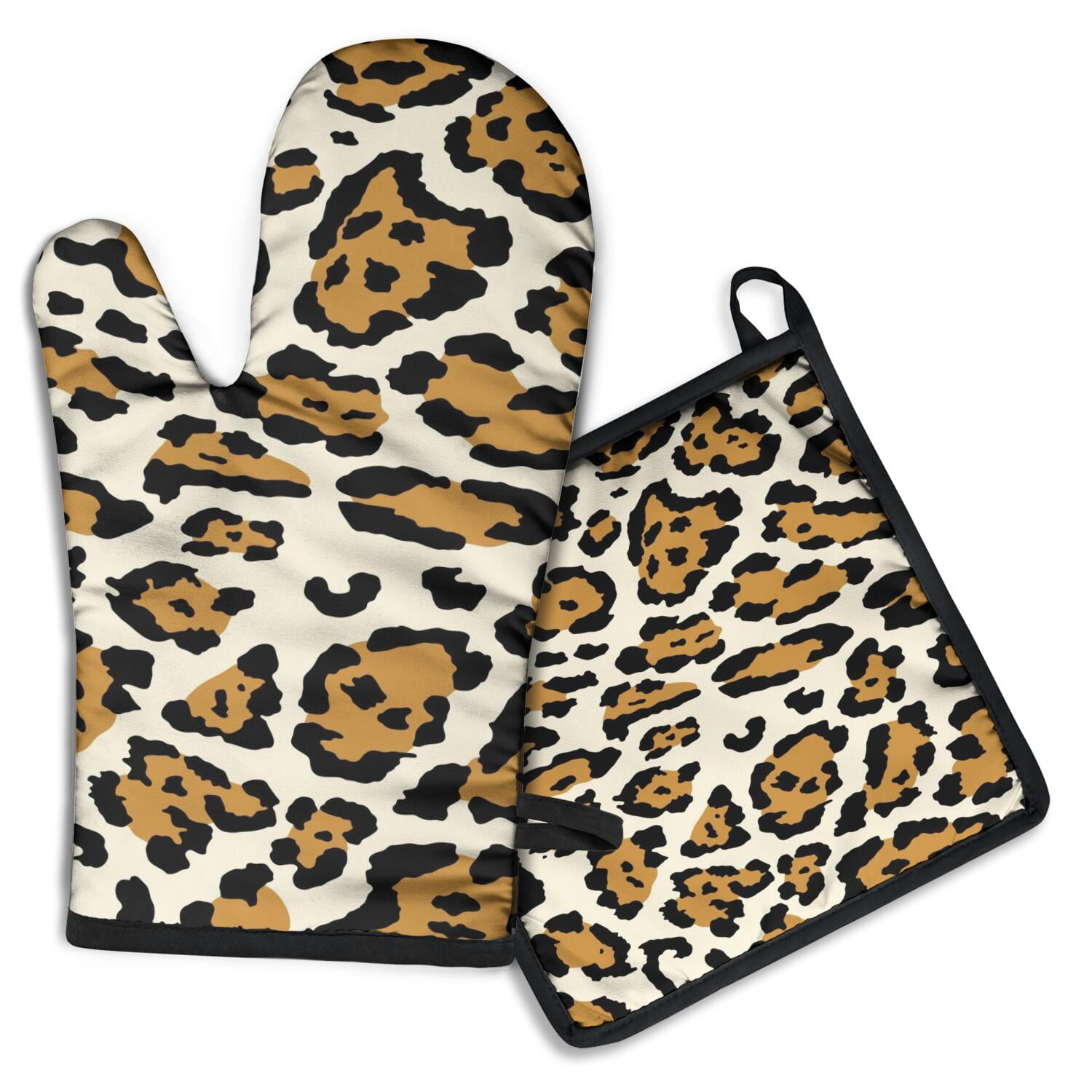 Beige and Black Of Leopard Print Kitchen Oven Mitt and Pot Holder Sets ...