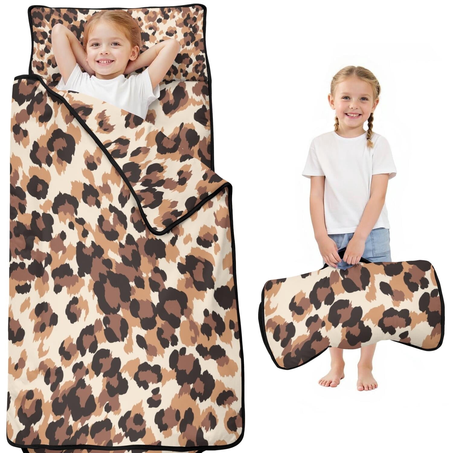 Beige and Brown Leopard Pattern Toddler Nap Mats for Kids Preschool ...