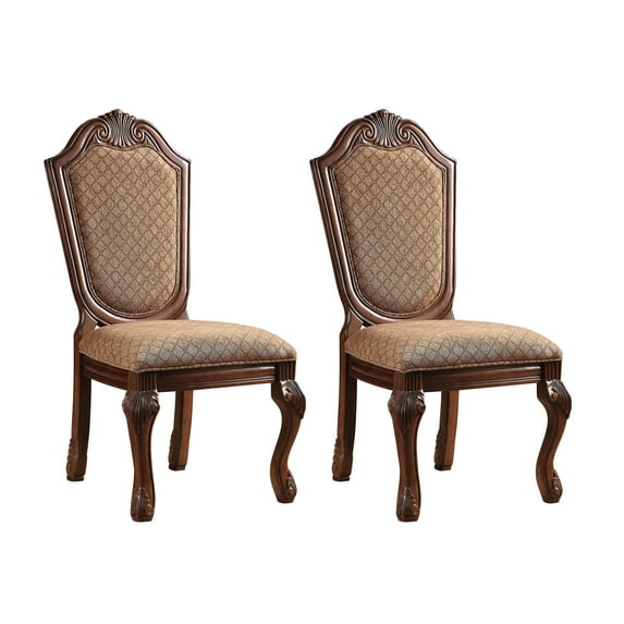 Beige and Cherry Solid Back Side Chairs (Set of 2) - Wood+Fabric ...