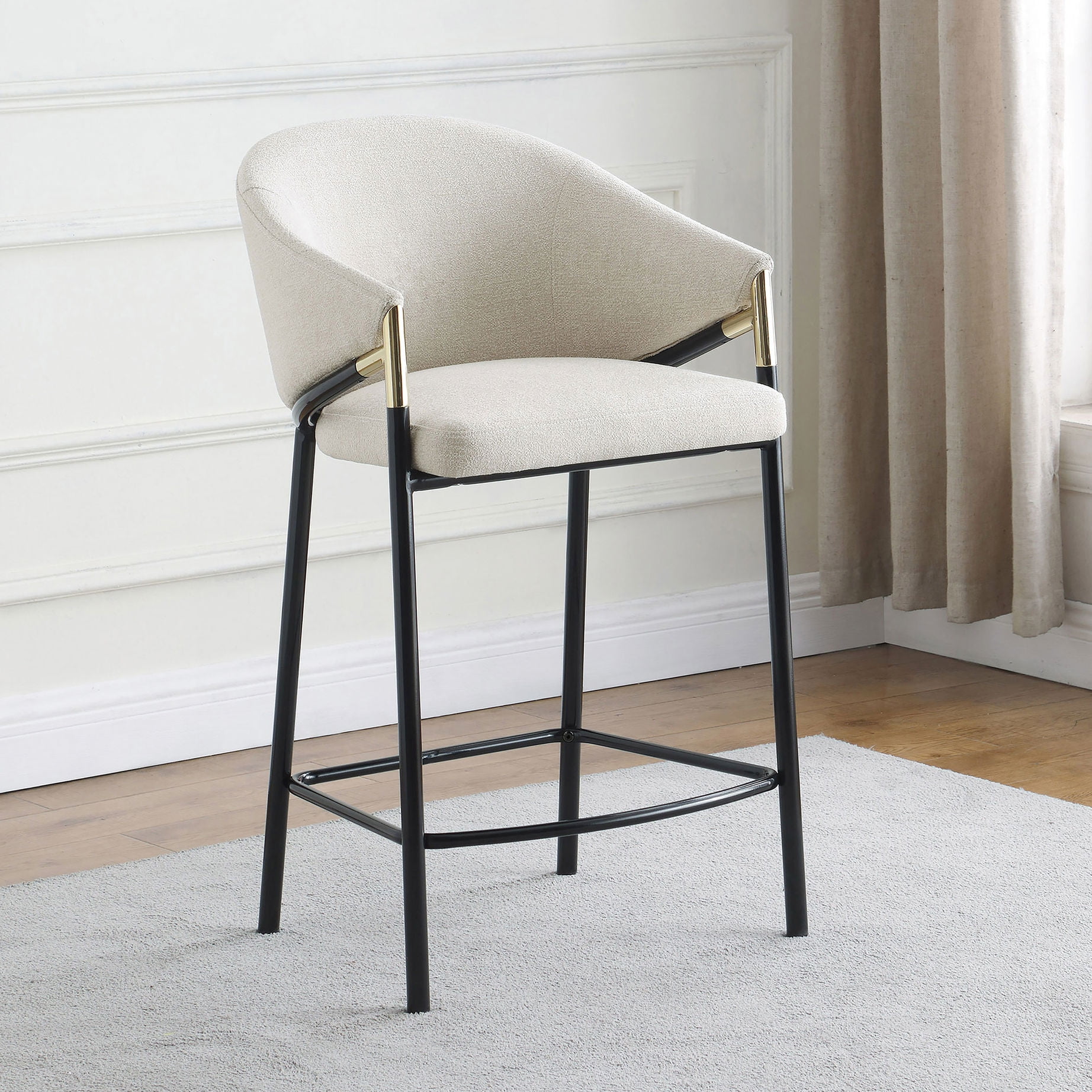 Beige and Glossy Black Sloped Arm Bar Stools Set for Dining Room ...