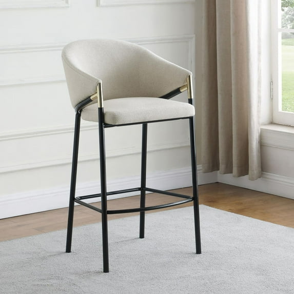 Beige and Glossy Black Sloped Arm Stools (Set of 2) - Fabric - Beige ...