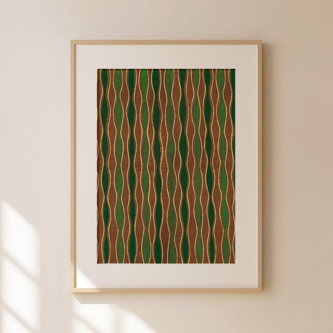 Beige and Sage Green Wavy Pattern Japandi Vintage Asian Wabi Sabi ...
