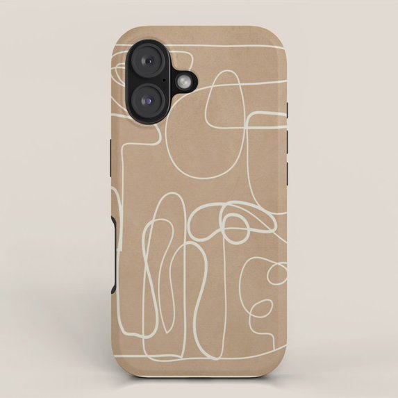 Beige and White Abstract Continuous Line Tough Phone Case ...