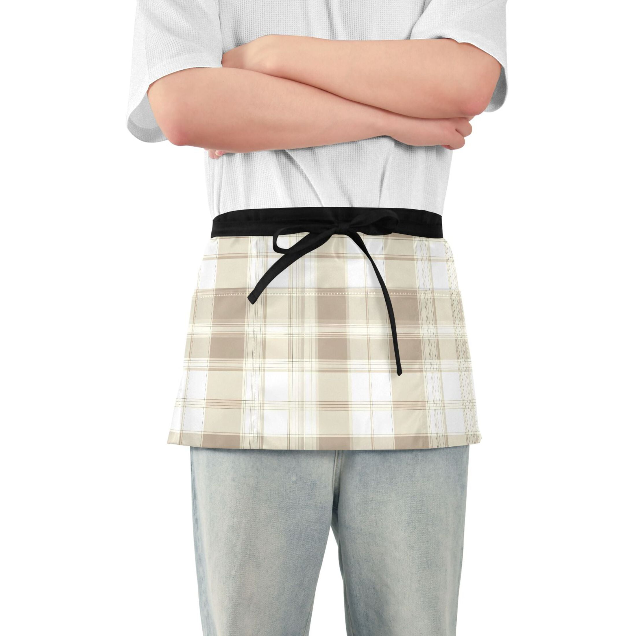 Beige and White Scottish Tartan Server Apron with 3 Pockets Waterproof ...