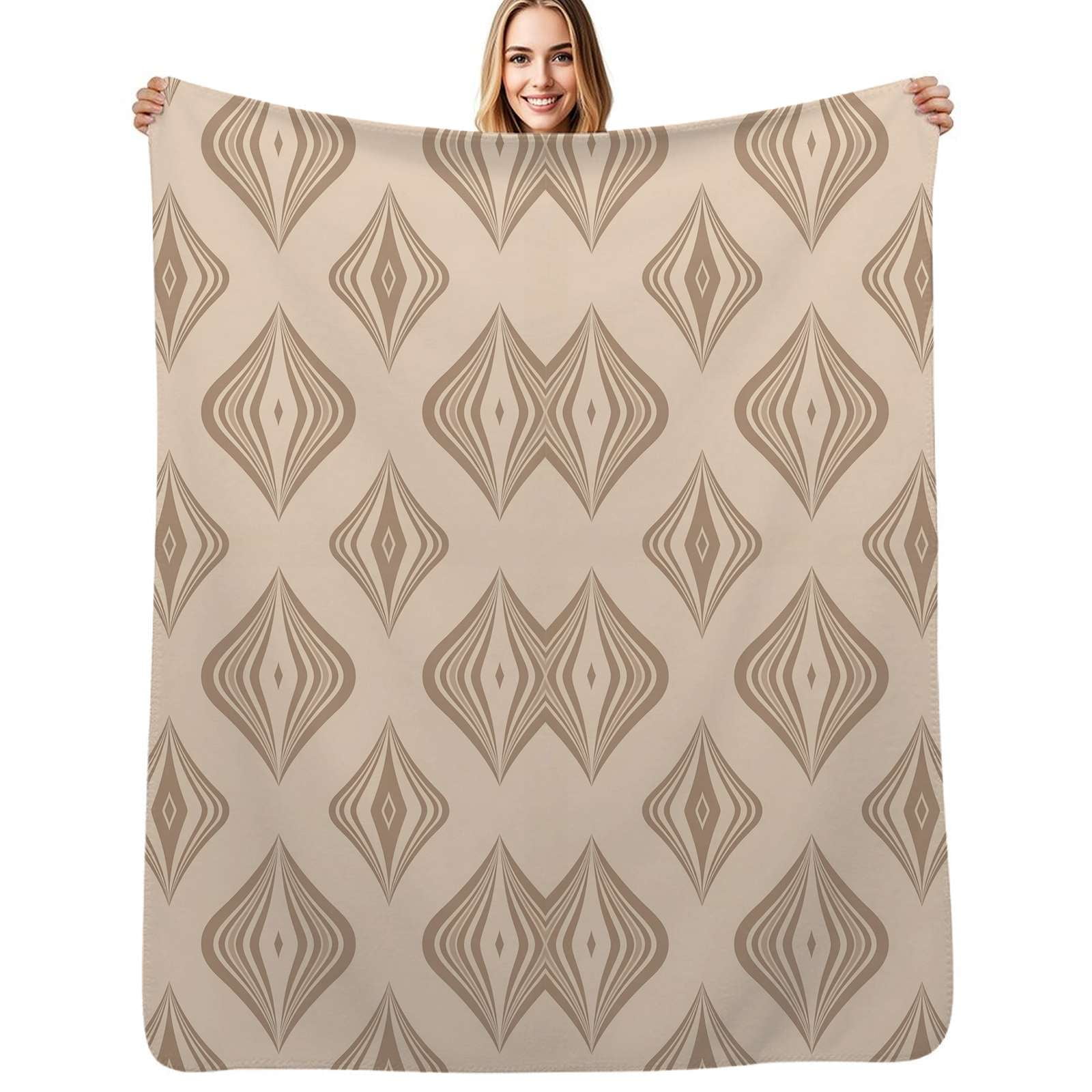 Beige background brown geometric pattern Flannel Blanket Warm Soft ...
