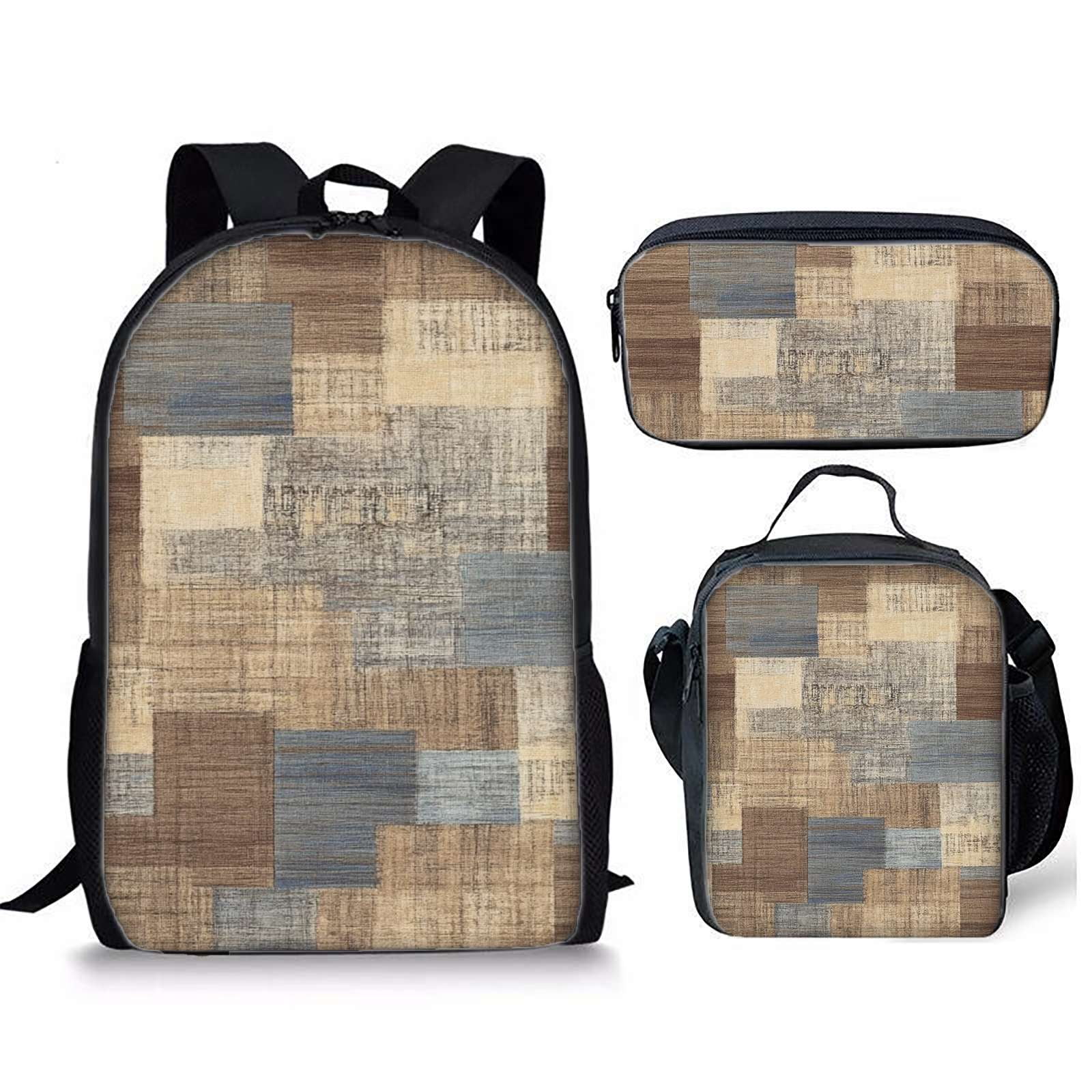 Beige brown textured patchwork rug Backpacks Bookbag Bags Rucksack ...