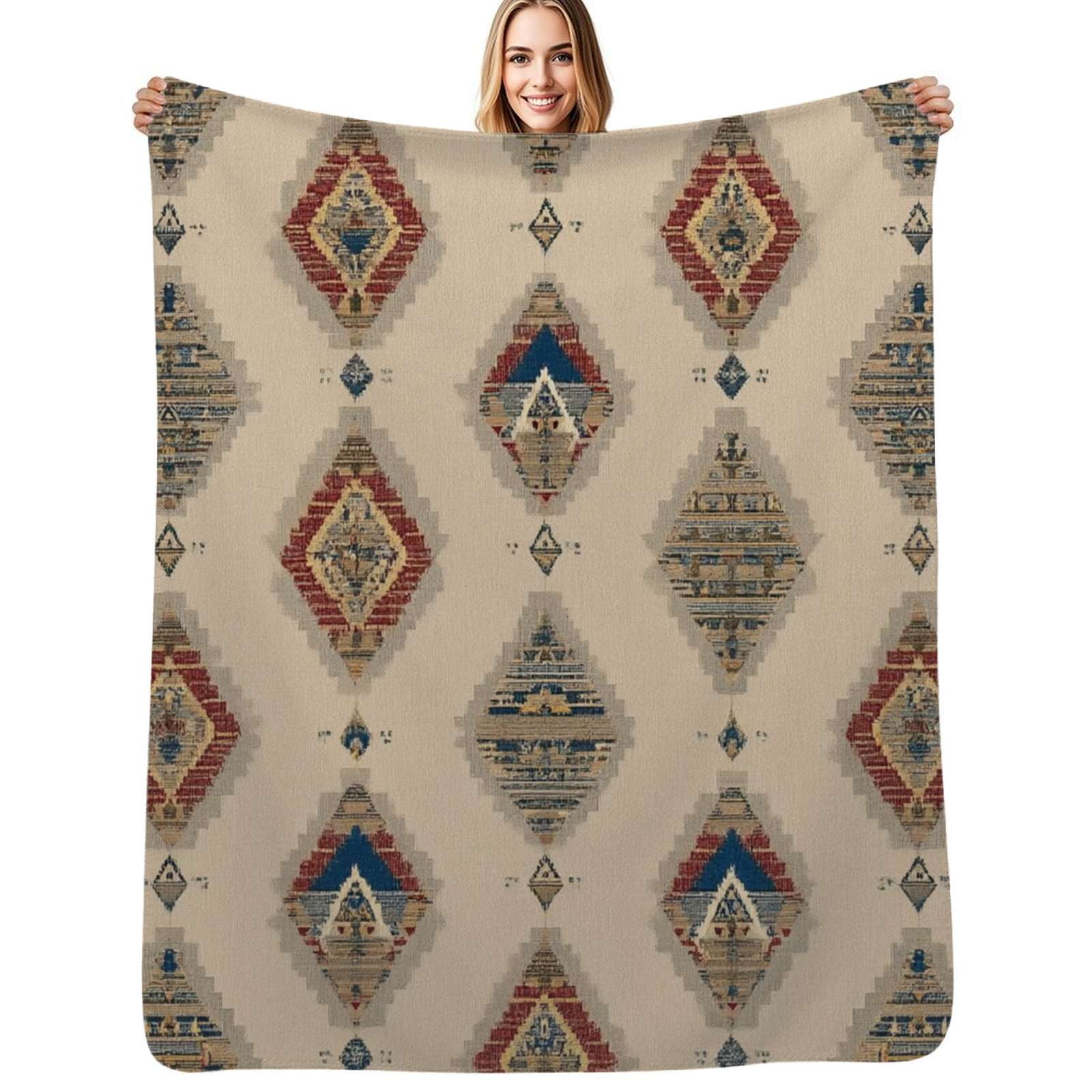 Beige diamond patterned fabric Flannel Blanket Warm Soft Bedding Throws ...