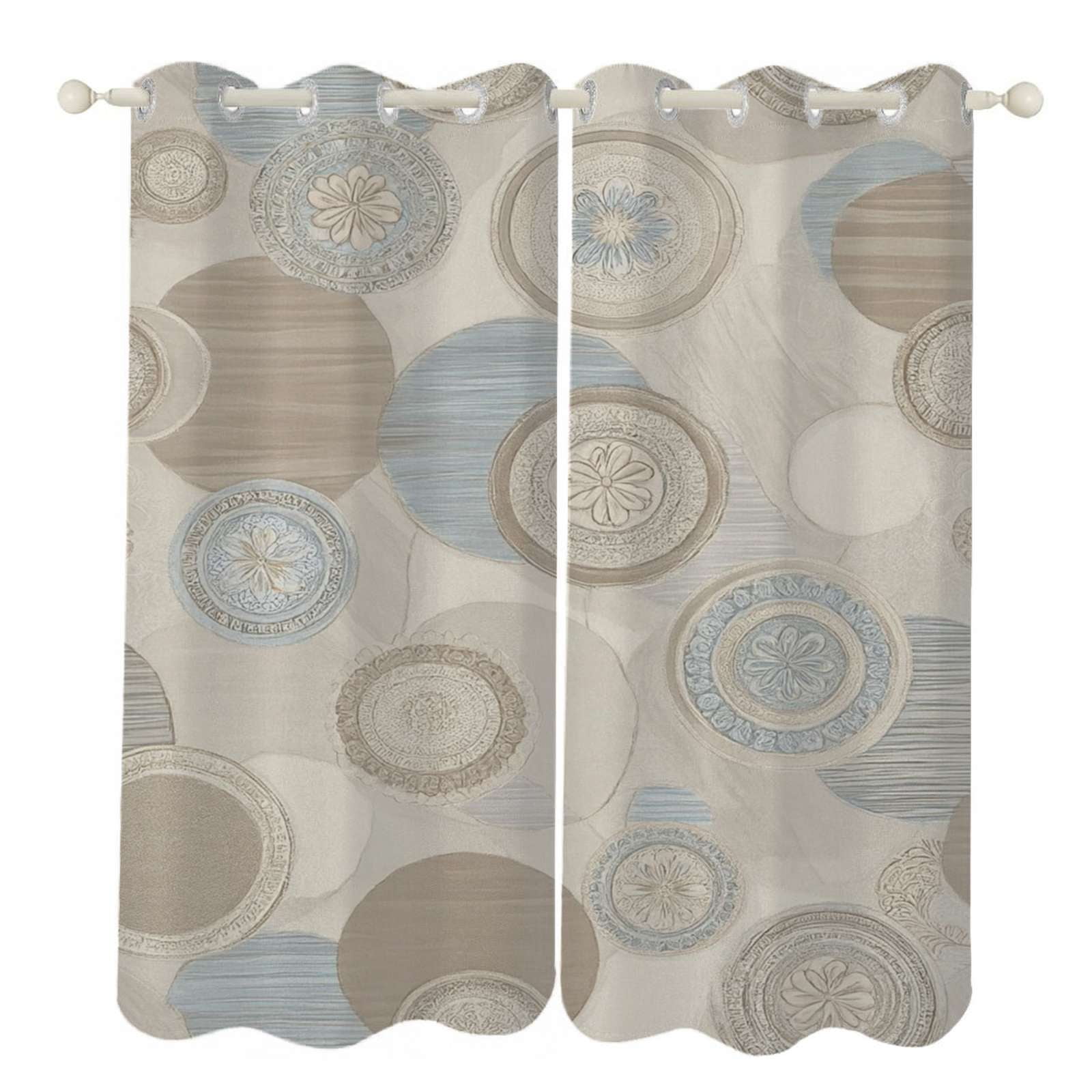 Beige floral circle pattern Sunshade Curtains Home Bedroom Living Room ...