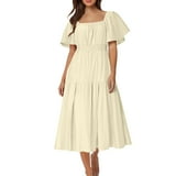 Beige for Juniors Fall Summer Short Sleeve Scoop Neck Long Brunch Plain ...