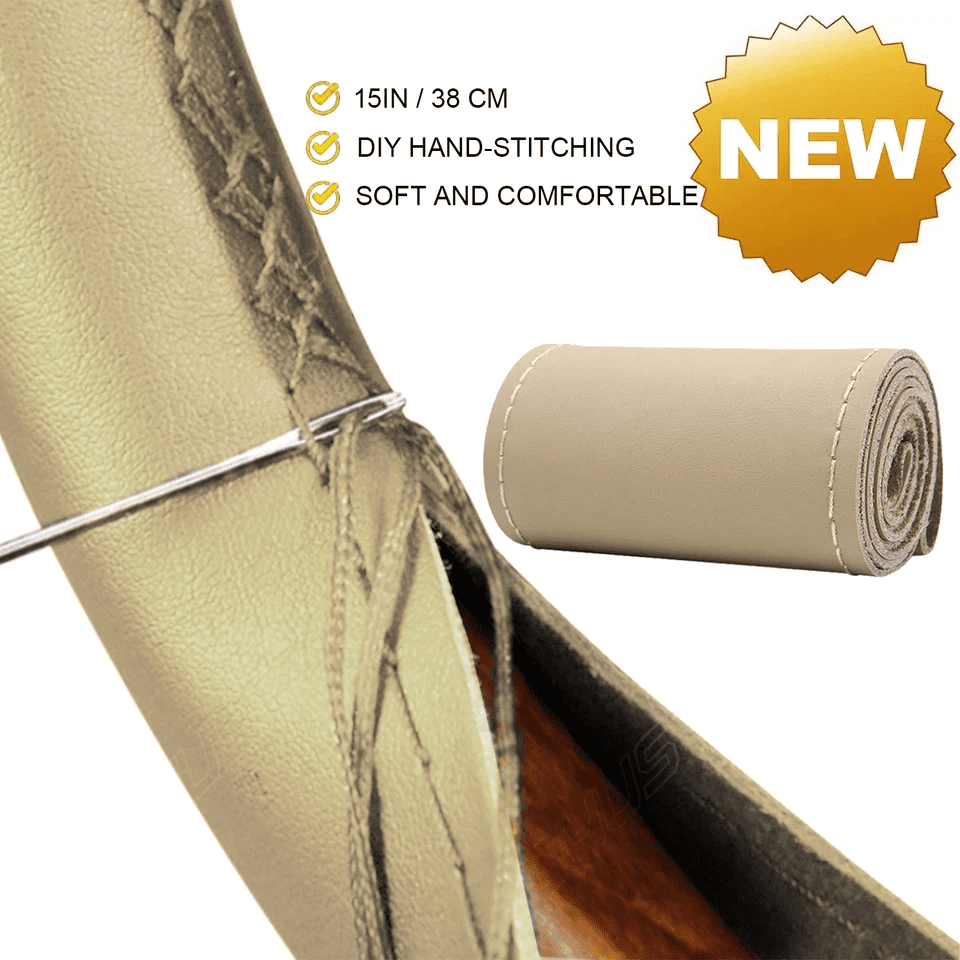 Beige leather car steering wheel cover anti-skid protector accessories ...