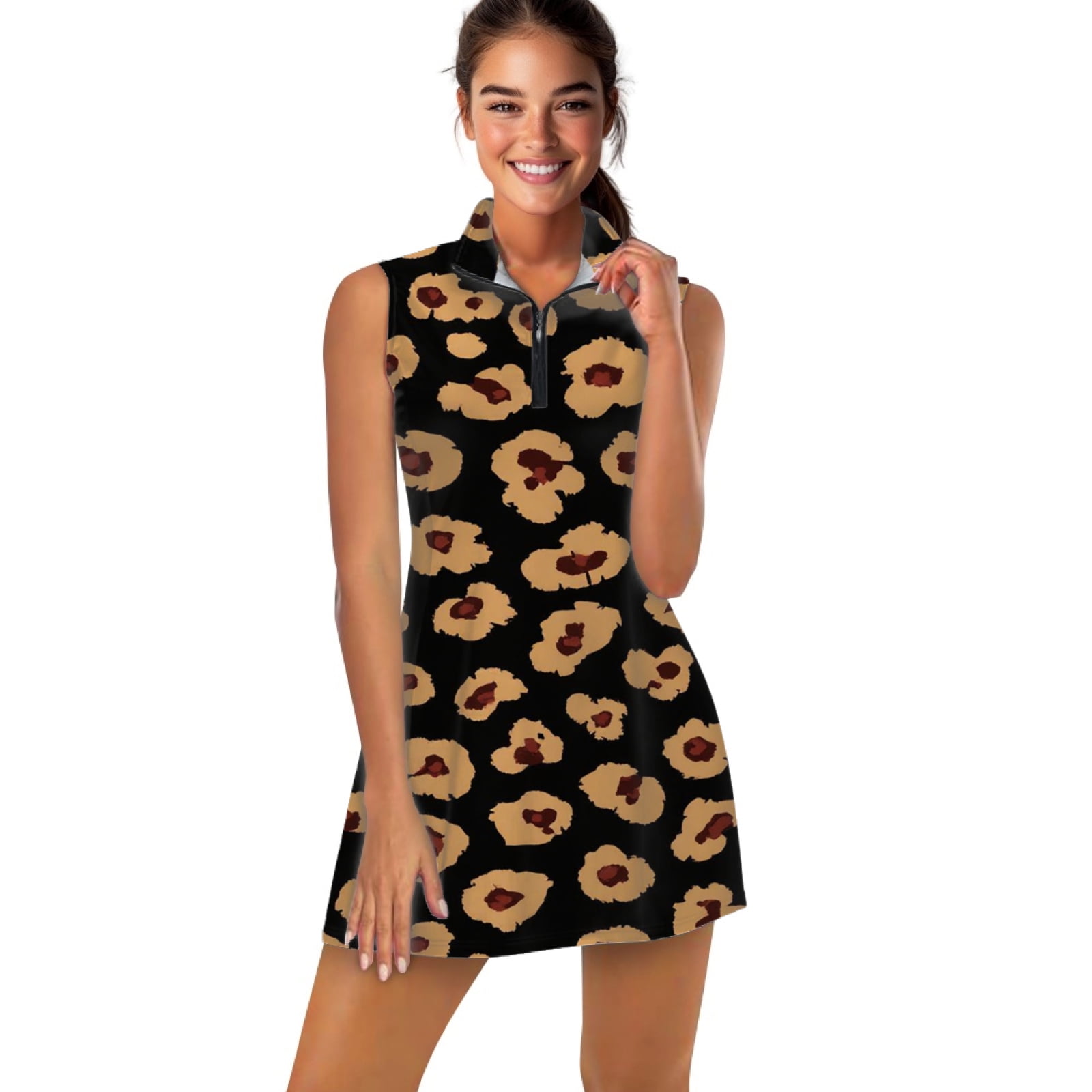 Beige leopard spots black background Sports Dresses Women Tennis Dress ...