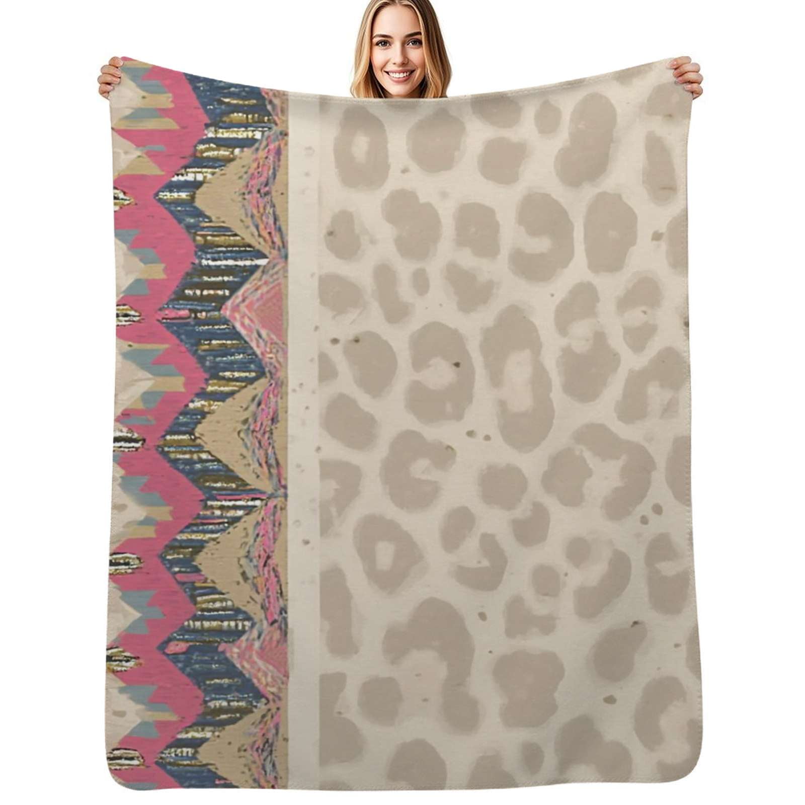 Beige leopard tribal border design Flannel Blankets Soft Throw Blanket Winter Travel Office ...