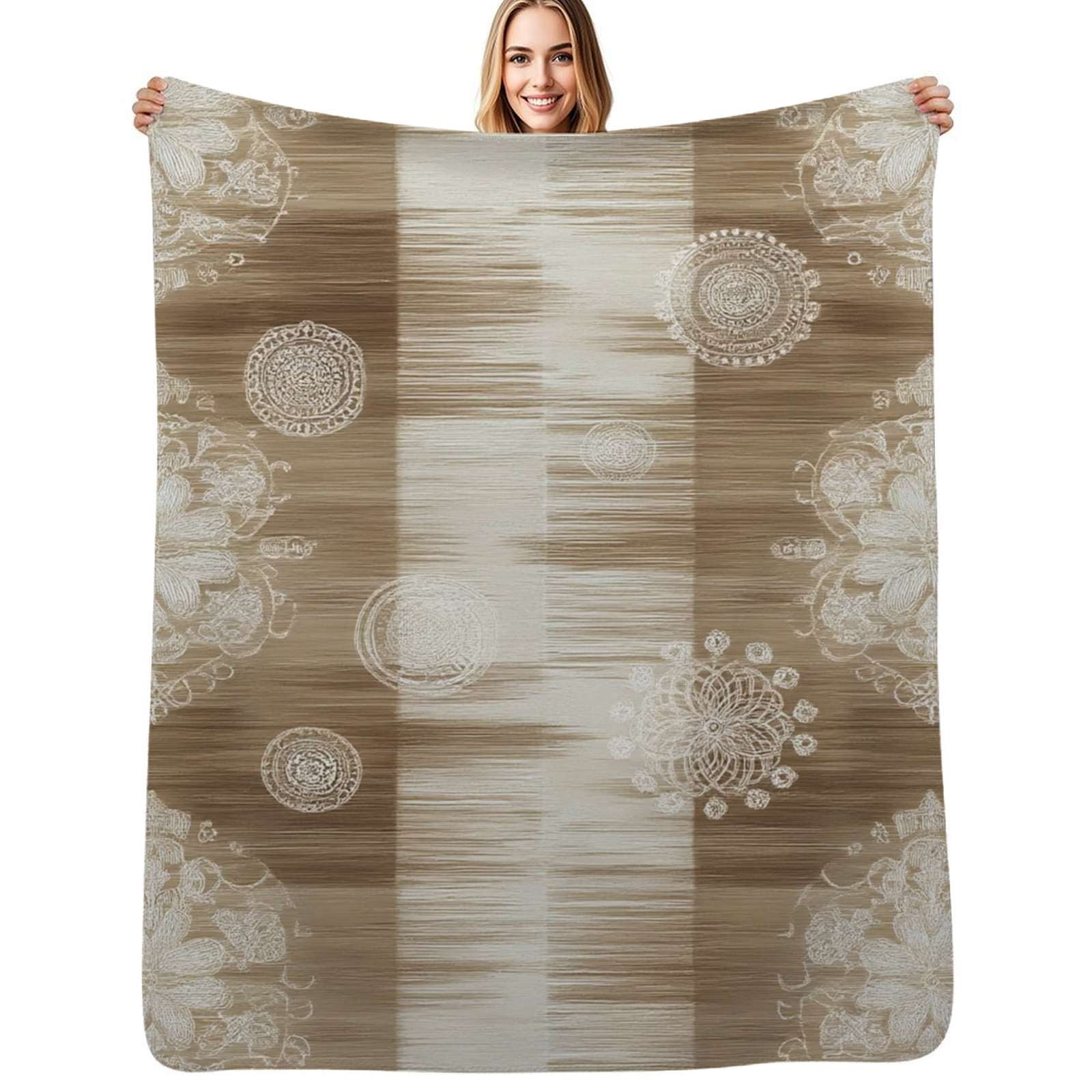 Beige linen floral pattern design Soft Blanket Travel Bedding Throws ...