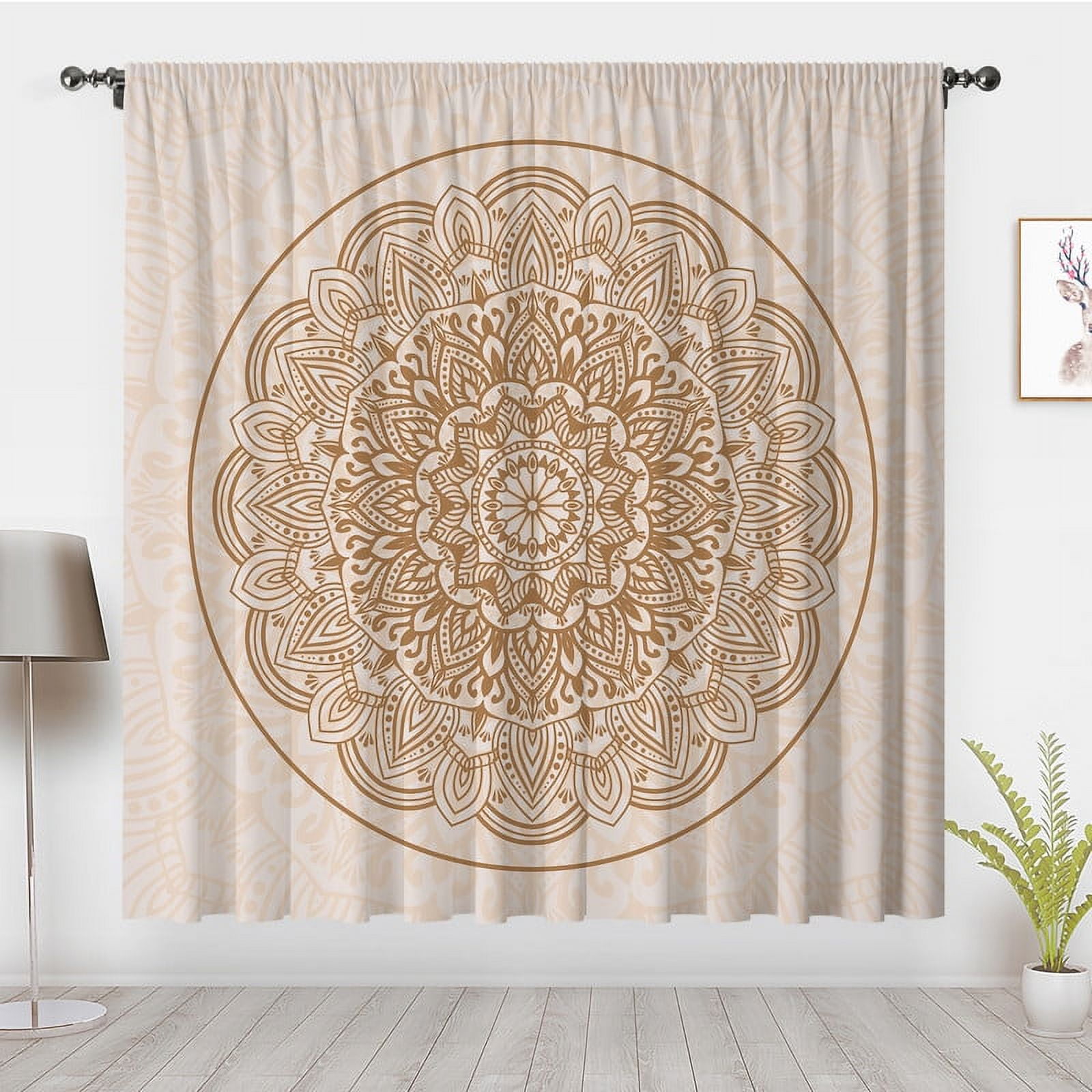 Beige Mandala Curtains Indian Bohemian Style Lotus Gradient Curtains ...