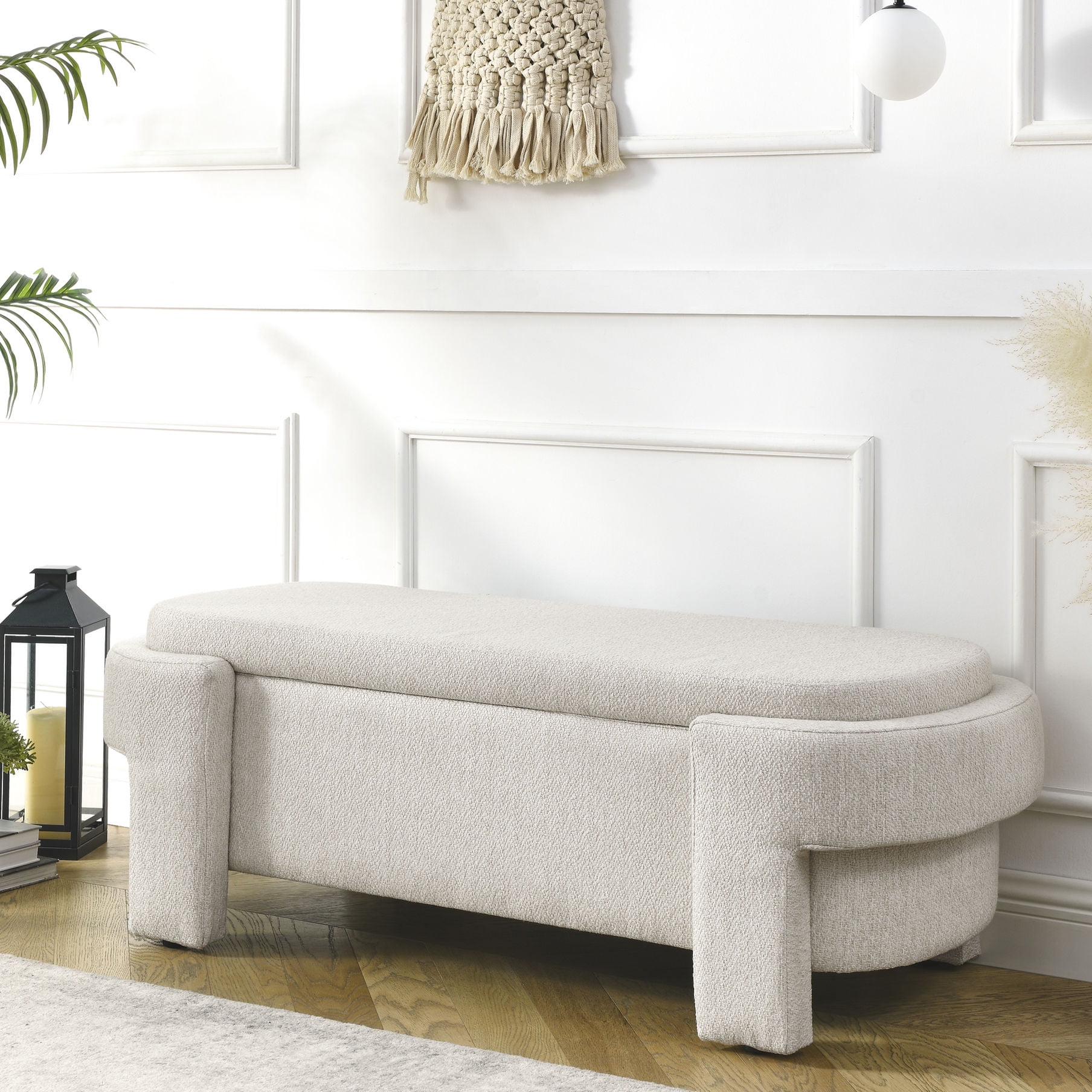Beige storage bench / As an end - of - bed addition / Soft seat ...
