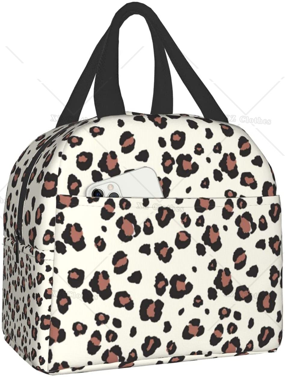 Beige with Leopard Lunch Bag Reusable Cooler Lunch Box Waterproof ...