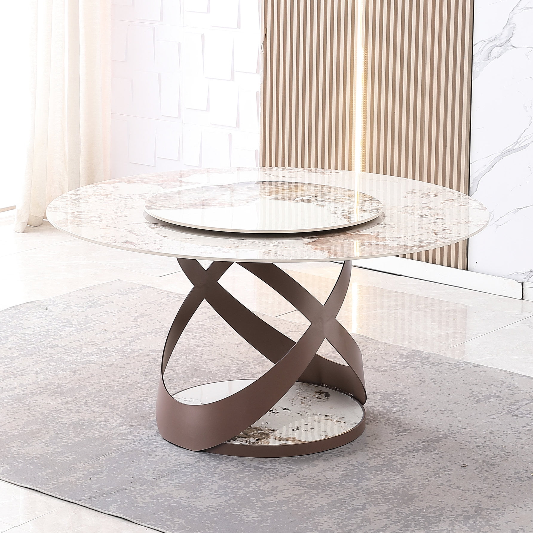 Beige+yellow hues - 59.05" width - Dining room - Round table with ...