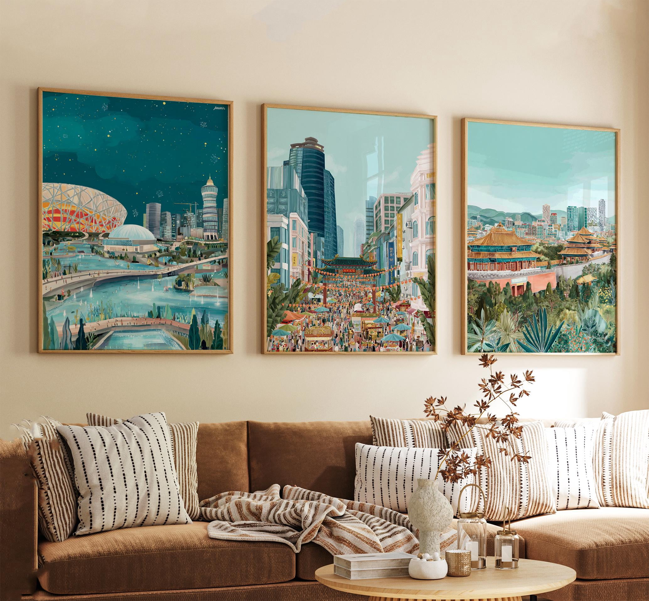 Beijing China Poster Vintage Inspired City Landscape Wall Art Neutral ...