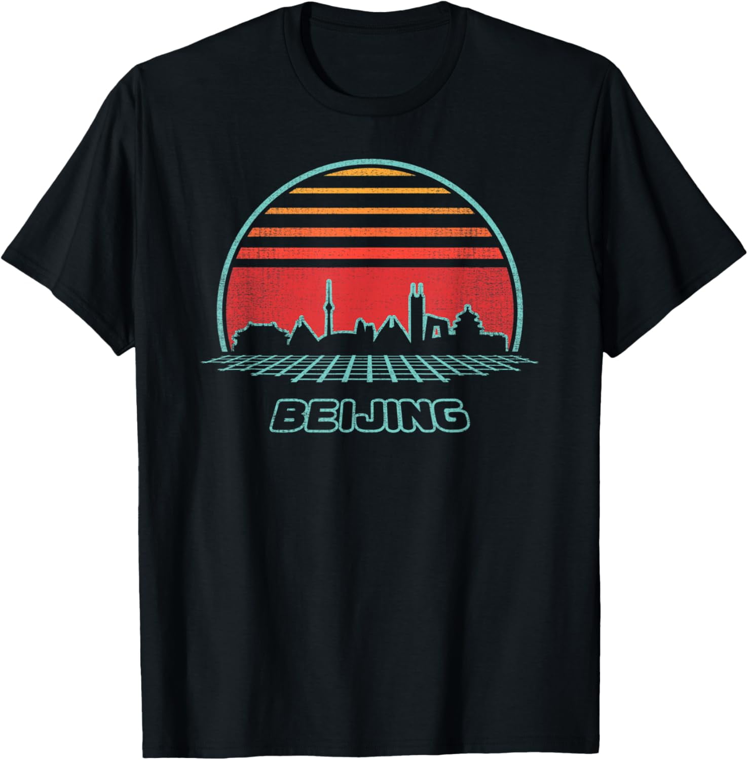 Beijing City Skyline Retro 80s Style Souvenir Gift T-Shirt men and ...