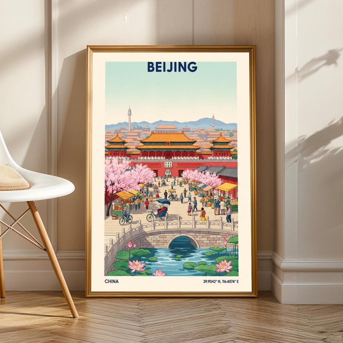 Beijing Cityscape Art Print: Vibrant Gouache Chinese Architecture ...