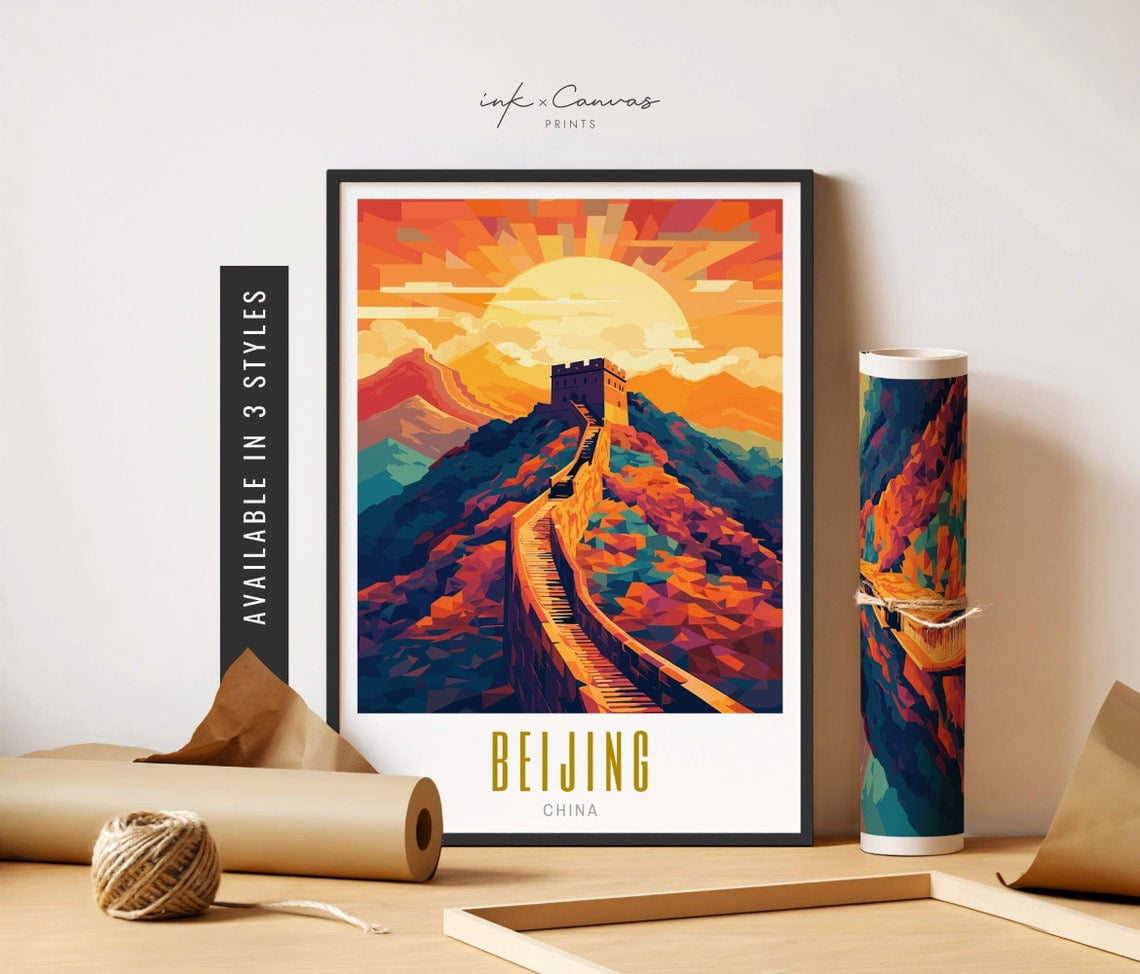 Beijing Poster Great Wall Of China Art Beijing Travel Poster Beijing ...