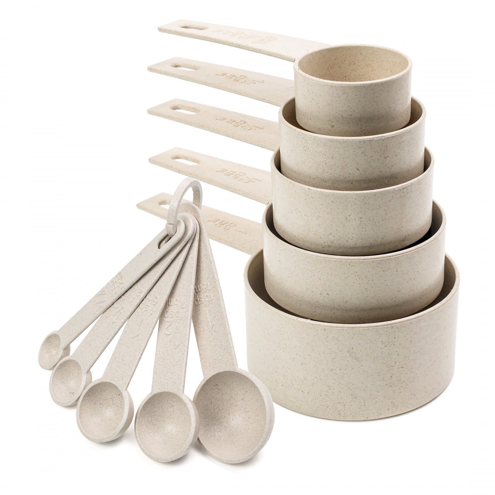 Beille 10 Piece Kitchen Measuring Cups Spoons Cooking Baking Set Wheat ...