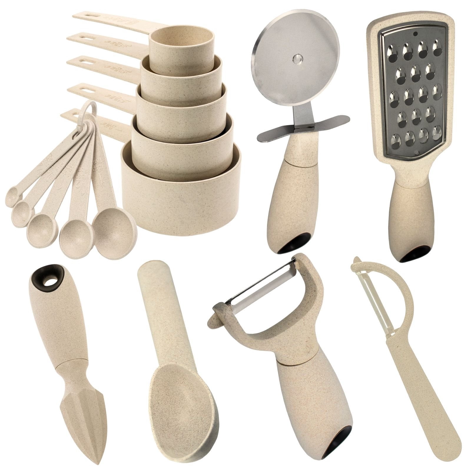 Beille 16pc Cream Wheat Straw Cooking Baking Kitchen Essential Tools ...