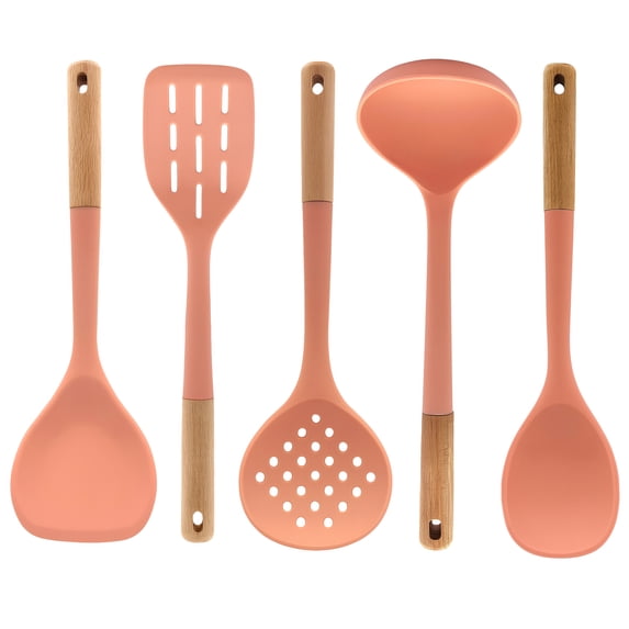 Beille 5pc Beech Wood and Silicone Kitchen Utensils Set Meal Prep ...