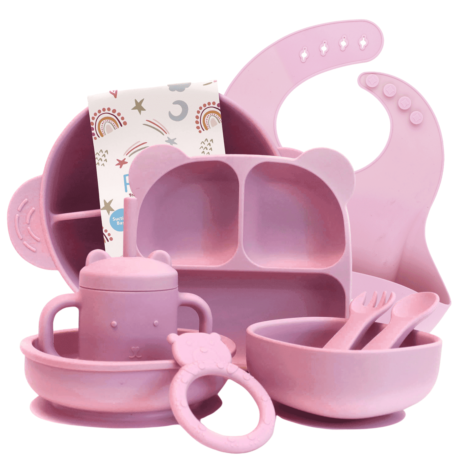 Beille 9pc Lavender Silicone Baby Feeding Set Suction Plates Teether ...