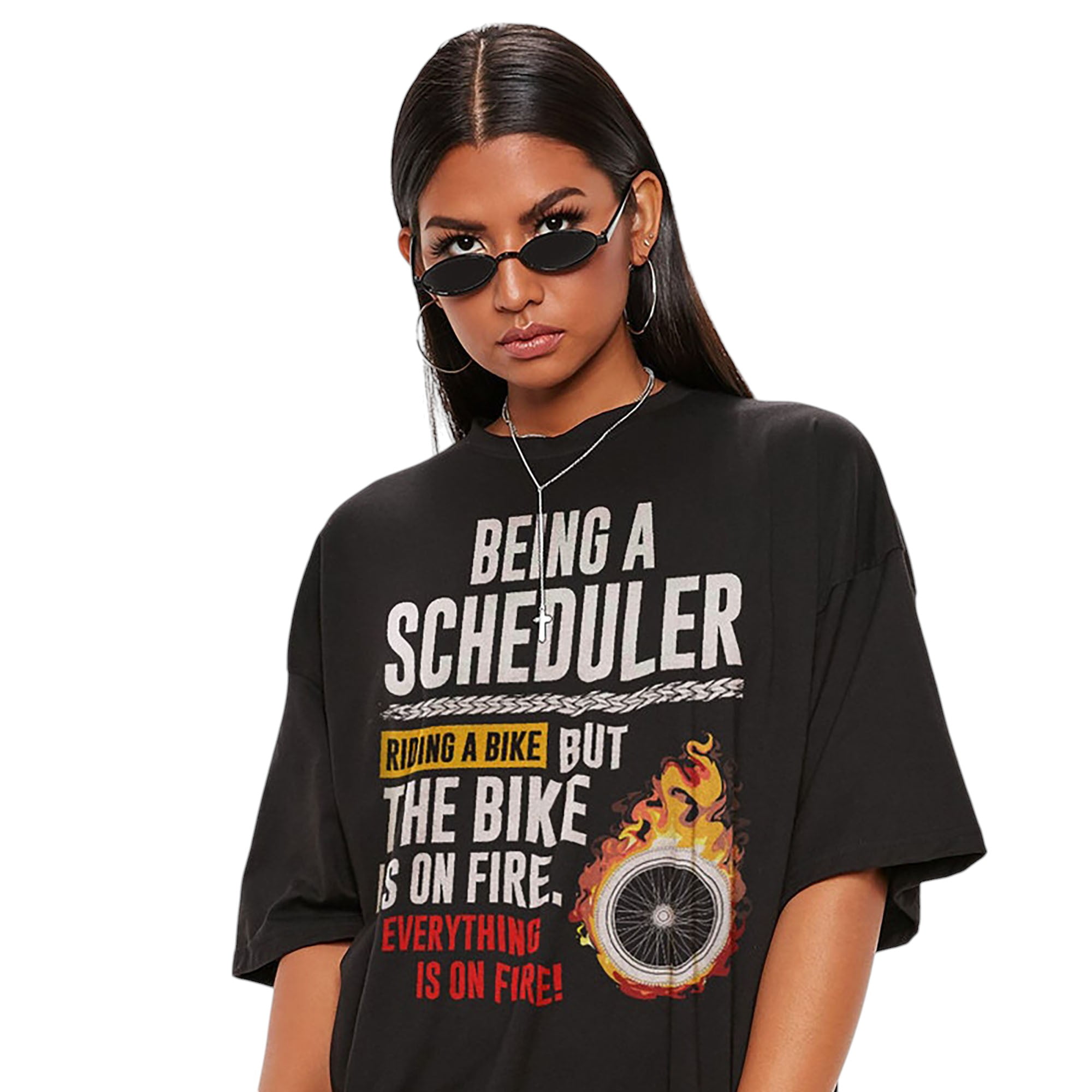 Being A Scheduler Is Like Riding Bike On Fire Retro Unisex Classic 2D T-Shirt - Vintage Hustler ...