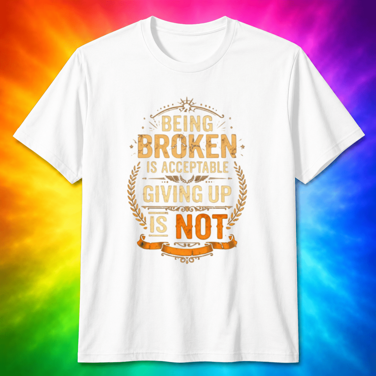Being Broken Is Acceptable Giving Up Is Not Motivational Quote T-Shirt ...