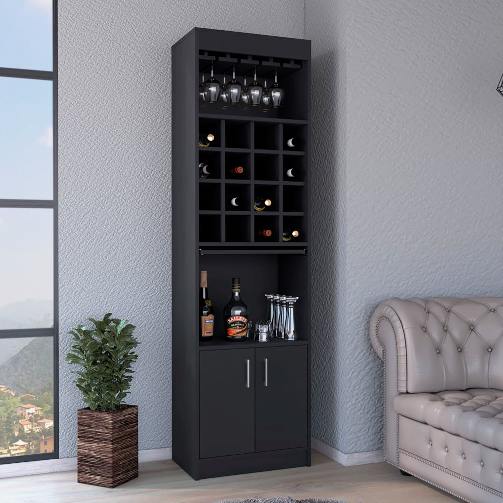 Being Kava Bar Cabinet Double Door Two Shelves Sixteen Built-in Wine Rack -Black - Walmart.com