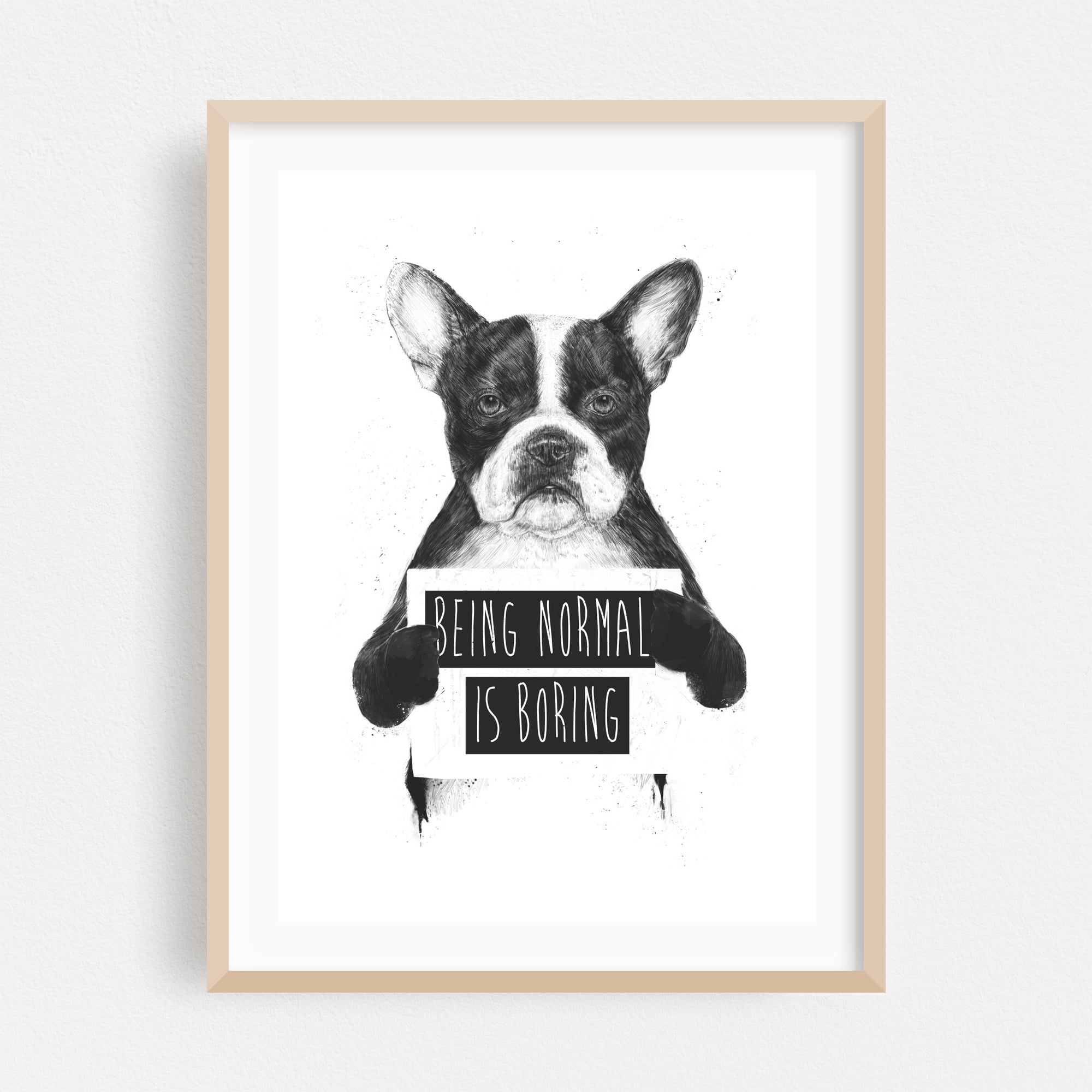 Being normal is boring - Illustration Dog Humor Quote Black and White ...
