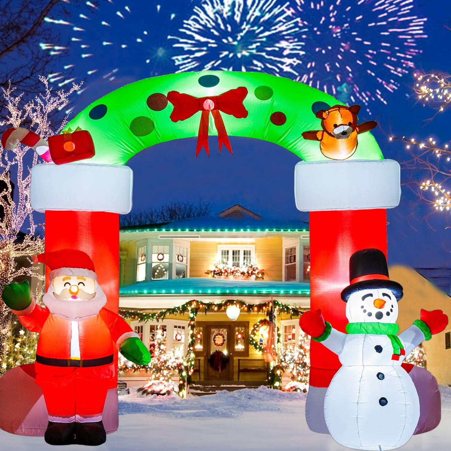 8 FT Christmas Inflatable Santa Claus Snowman Rainbow Archway ...