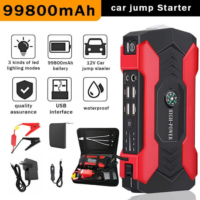 Beiou Handheld 99800mAh Car Jump Starter & Portable Power Bank, Instant Start Kit, Red - Walmart.com