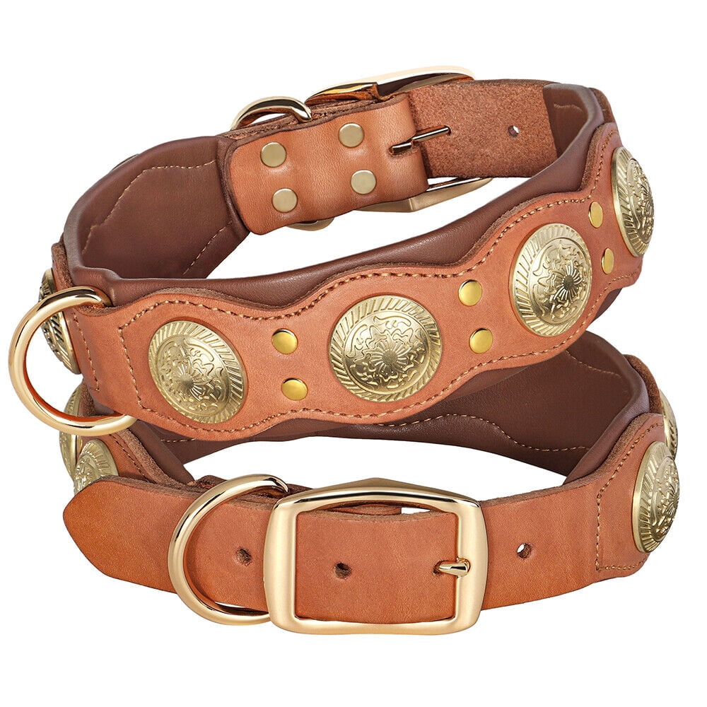 Beirui 2" Wide Leather Dog Collar Luxury Heavy Duty Soft Padded Collars ...