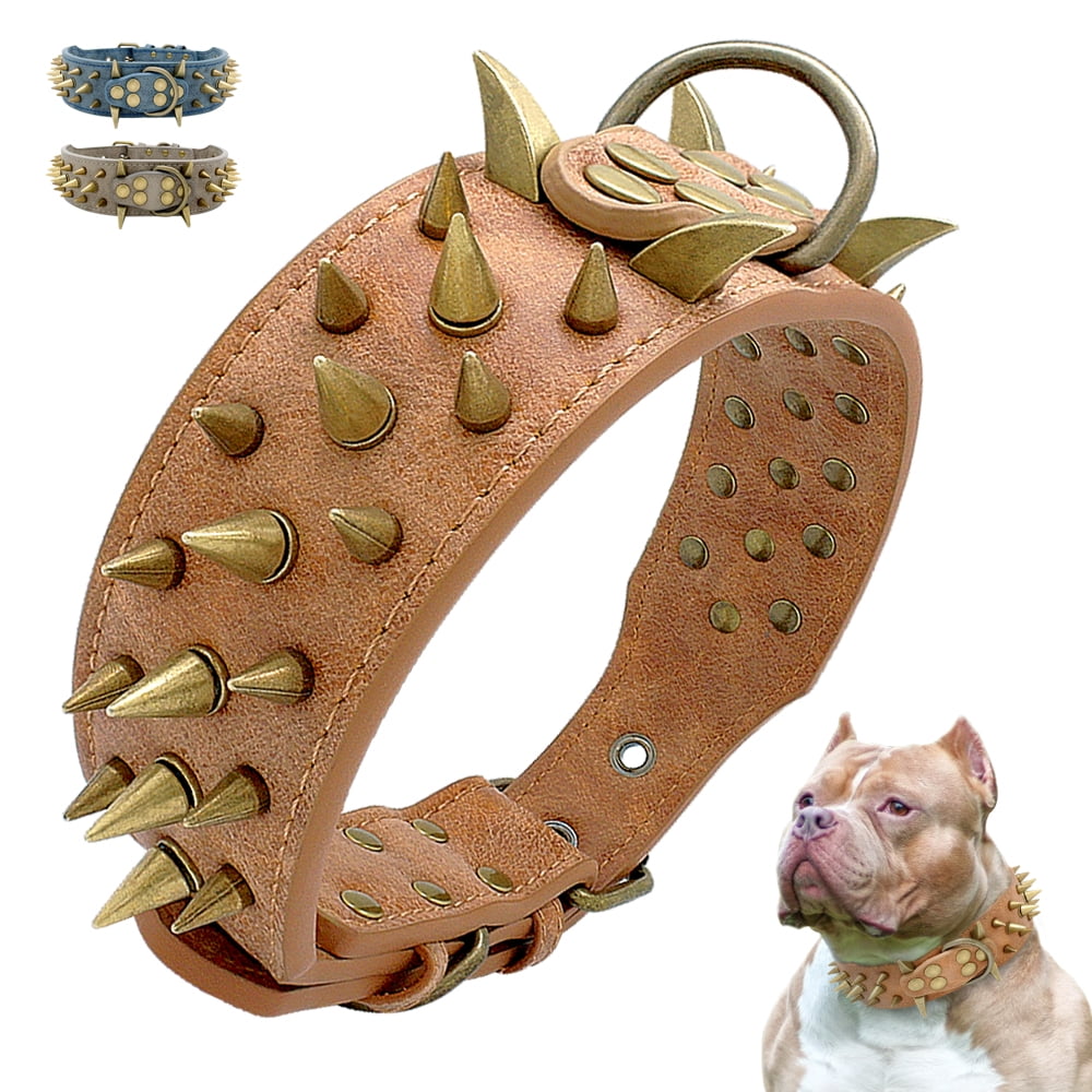 Beirui 2''Wide Spiked Studded Dog Collar Leather Heavy Duty Adjustable ...