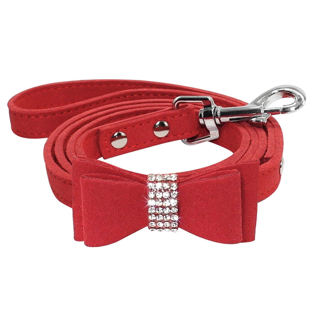 Beirui 4ft Bling Soft Suede Leather Dog Leash Rhinestone Bowknot ...