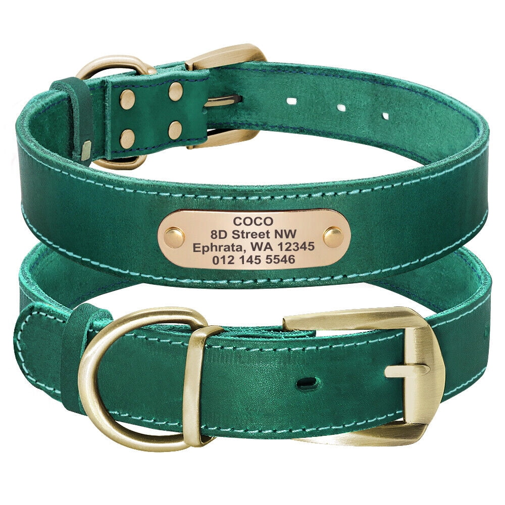 Beirui Custom Real Leather Dog Collar Personalized Brass Name Plate ...