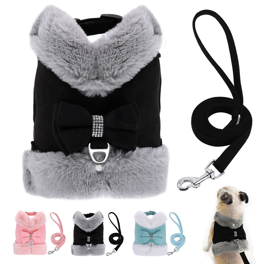 Beirui Cute Bow Tie Fleece Dog Harness and Leash set Adjustable Warm ...