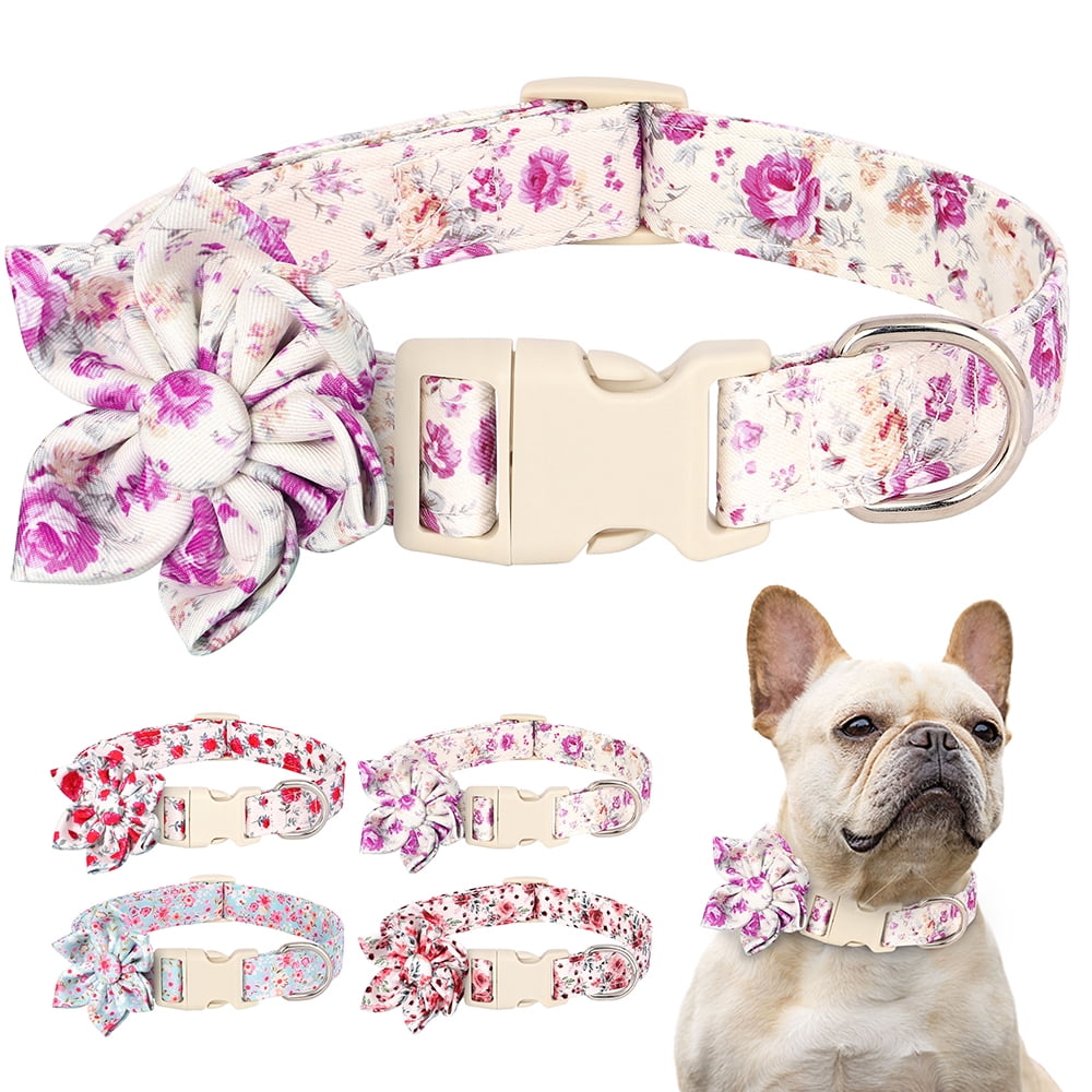 Beirui Cute Floral Dog Collar Soft Fabric Adjustable for Small Medium ...