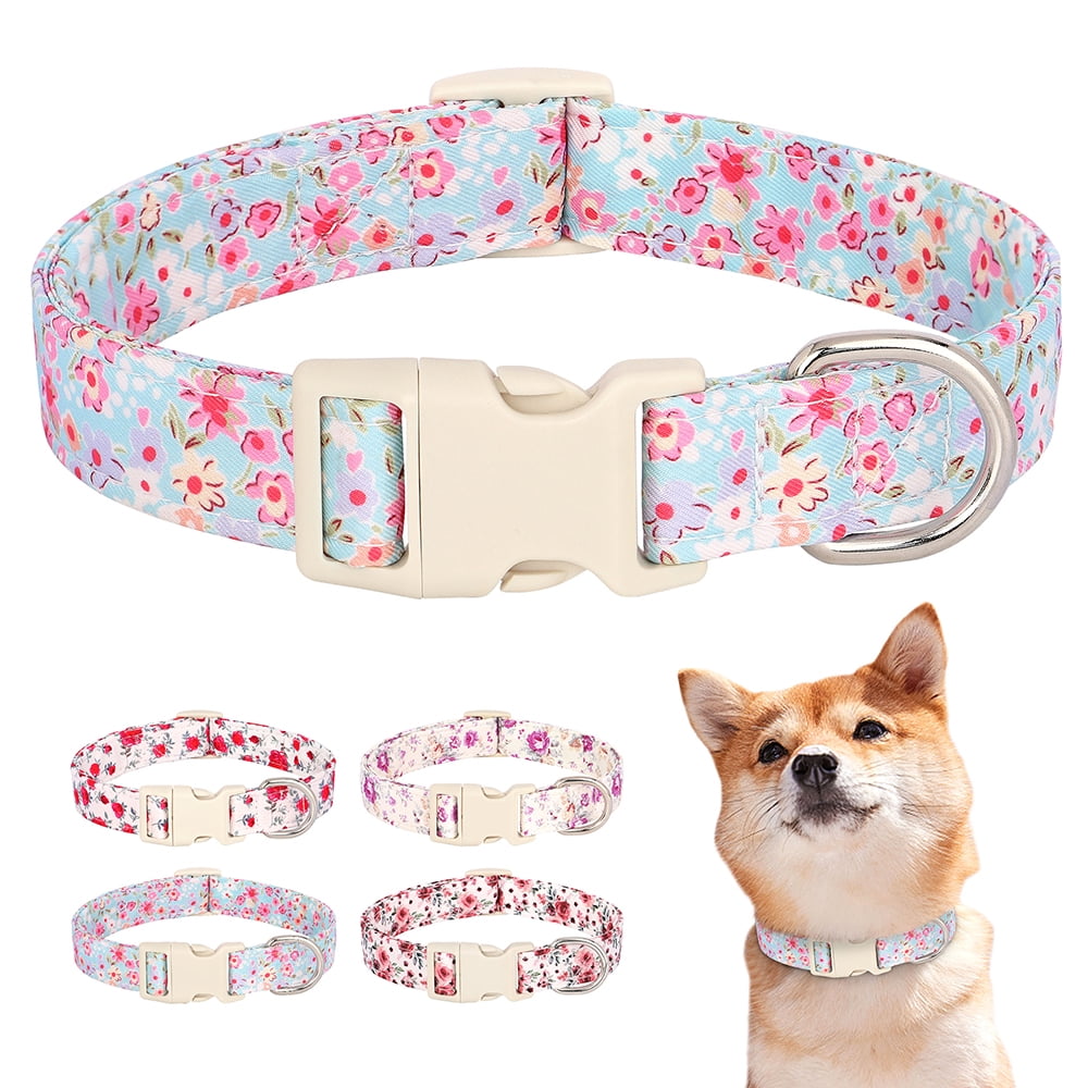 Beirui Cute Floral Dog Collar Soft Fabric Adjustable for Small Medium ...