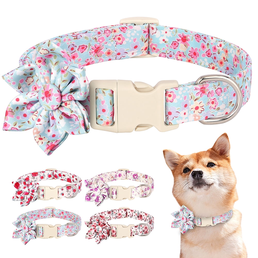 Beirui Cute Floral Dog Collar Soft Fabric Adjustable for Small Medium ...