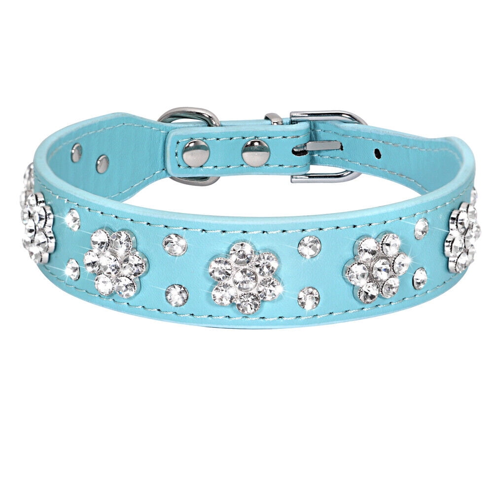Beirui Leather Dog Collar Bling Rhinestone Flower Studded Puppy Dog ...
