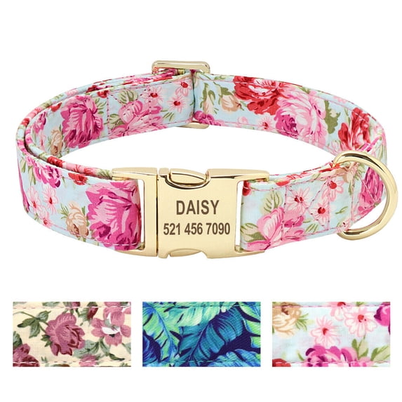 Beirui Personalized Nylon Floral Dog Collar Engraved Pet ID Name Tag ...